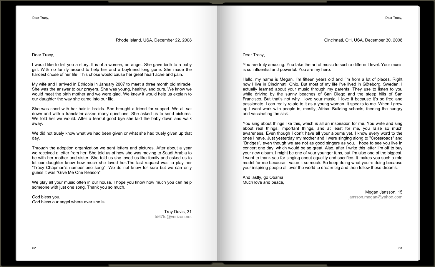 "Dear Tracy, 101 letters to Tracy Chapman" book release